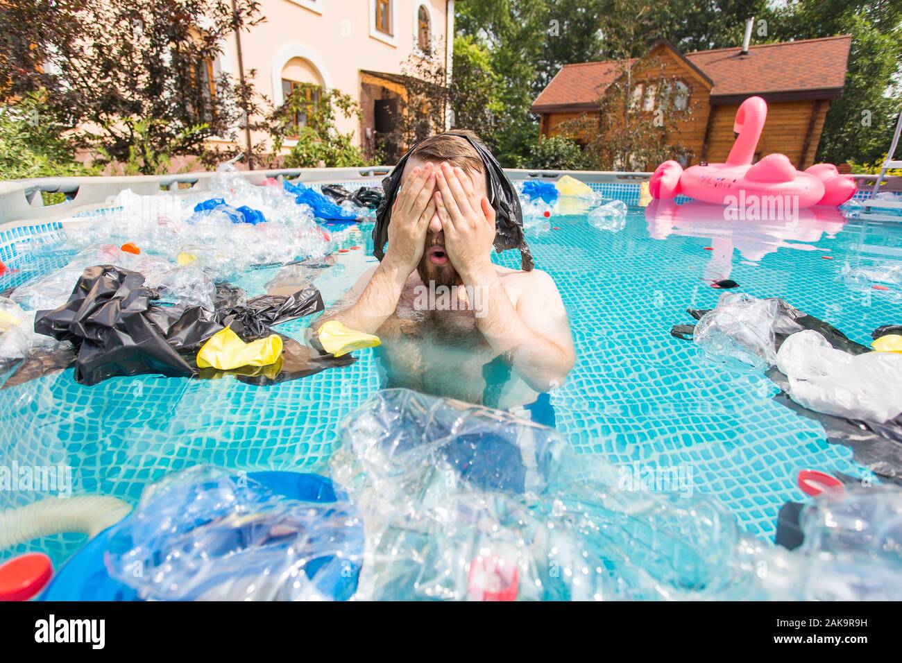 Ecology, plastic trash, environmental emergency and water pollution ...