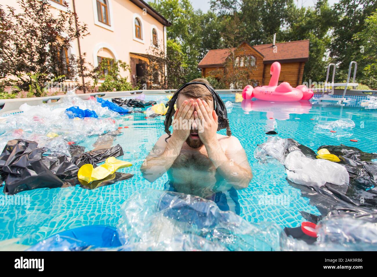 Ecology, plastic trash, environmental emergency and water pollution ...