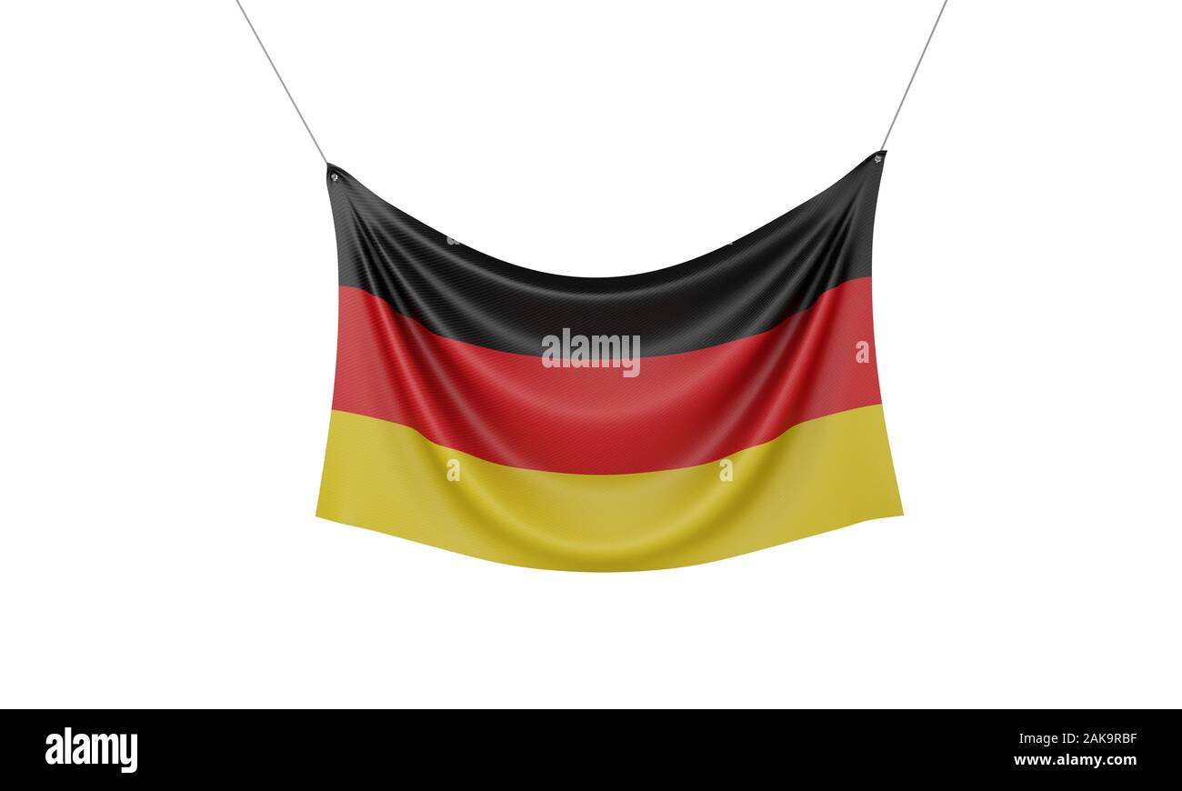 Germany national flag hanging fabric banner. 3D Rendering Stock Photo ...