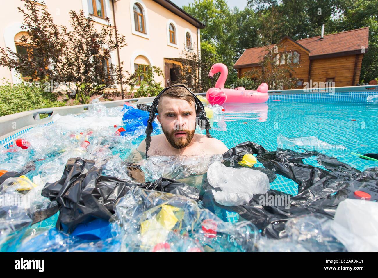 Ecology, plastic trash, environmental emergency and water pollution ...