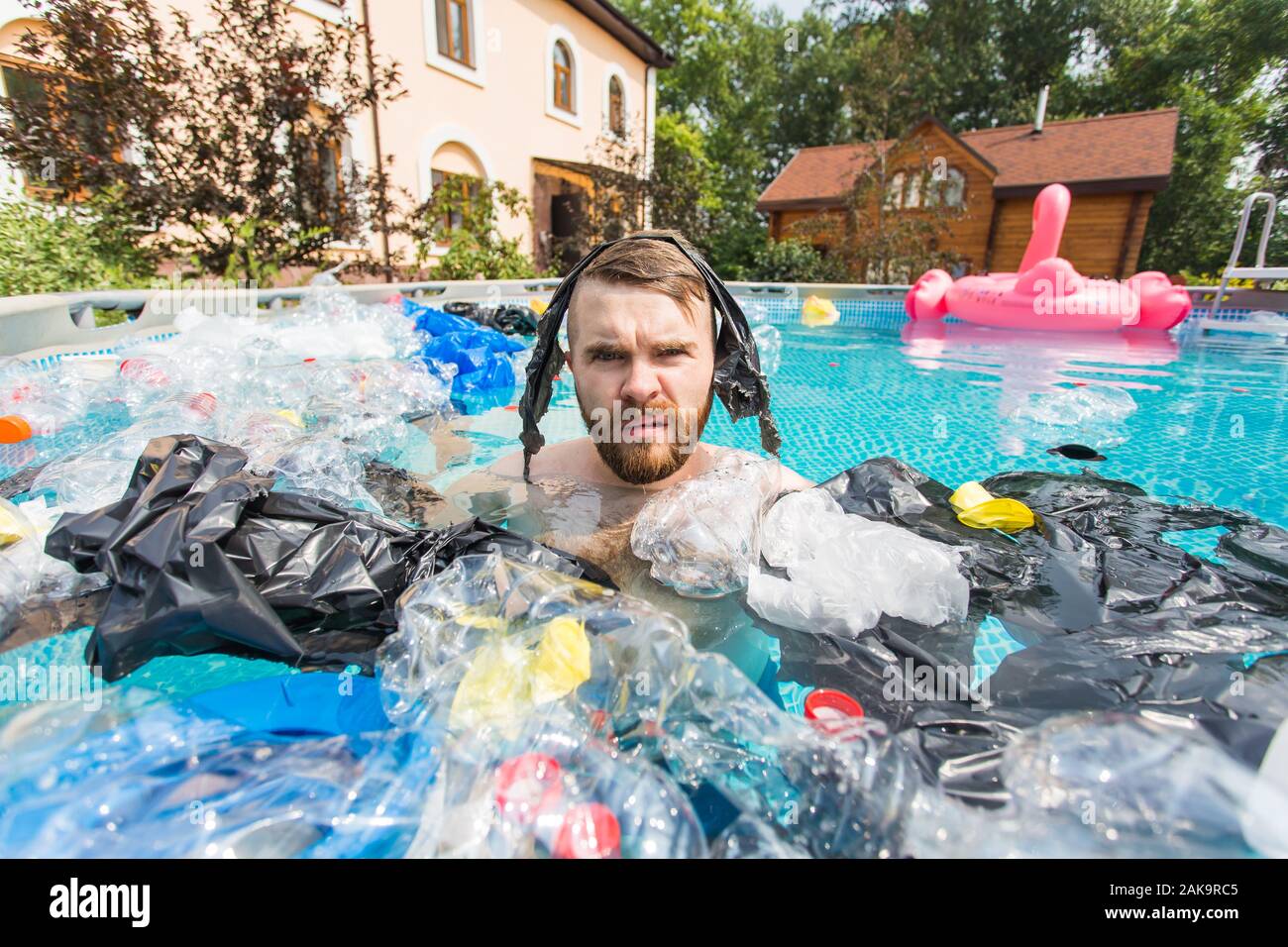 Ecology, plastic trash, environmental emergency and water pollution ...