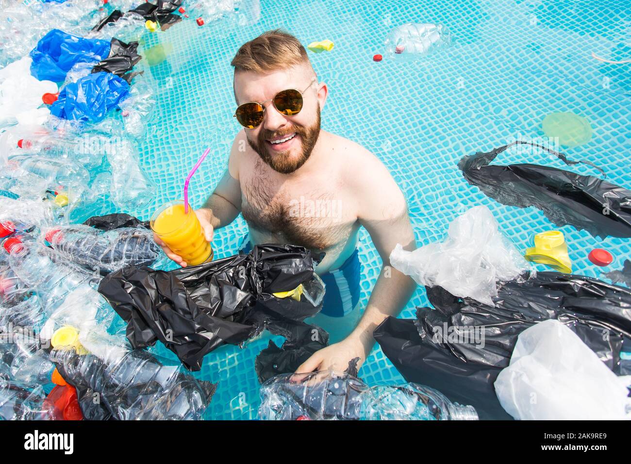 Problem of trash, plastic recycling, pollution and environmental ...