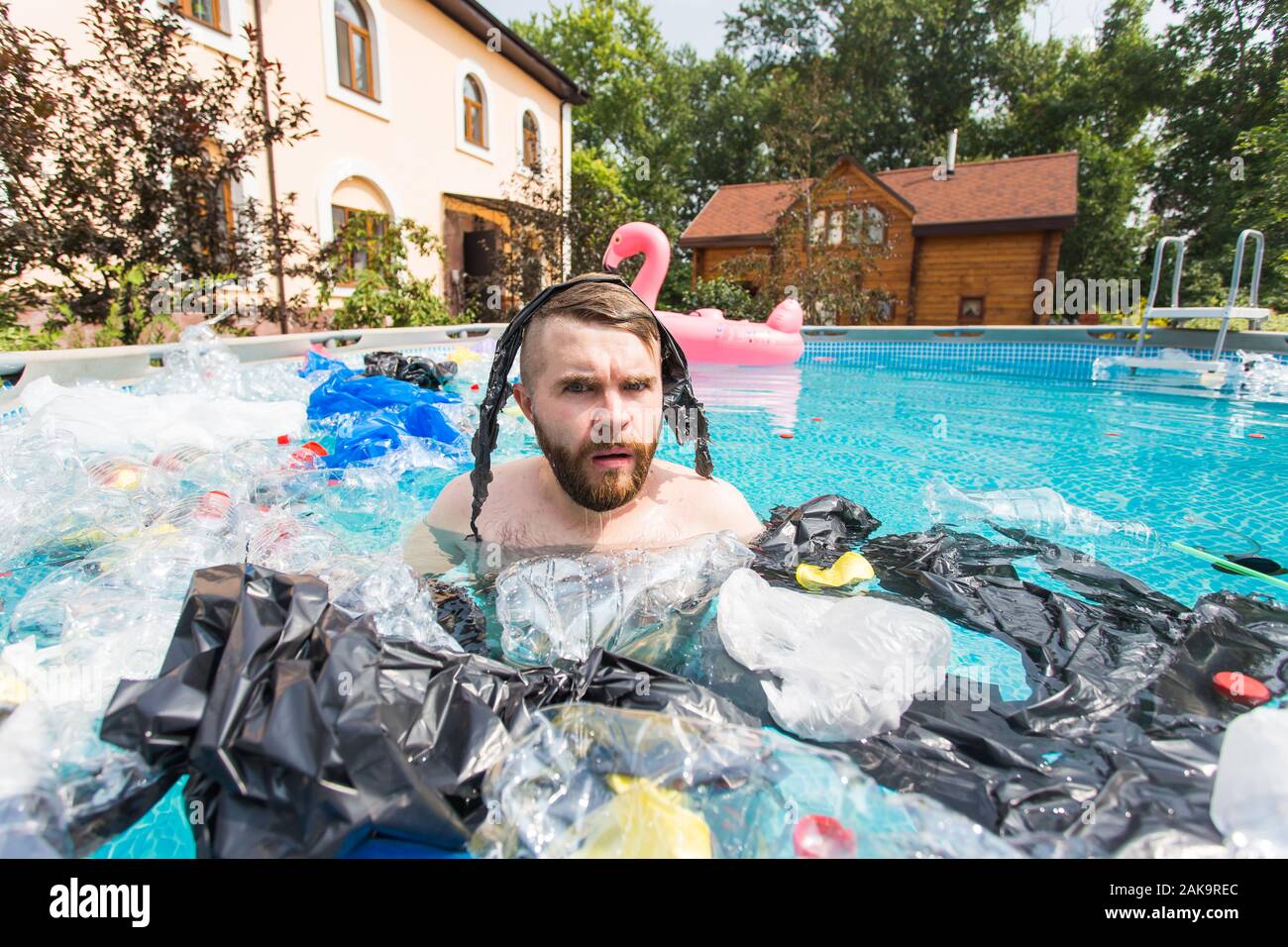 Ecology, plastic trash, environmental emergency and water pollution ...