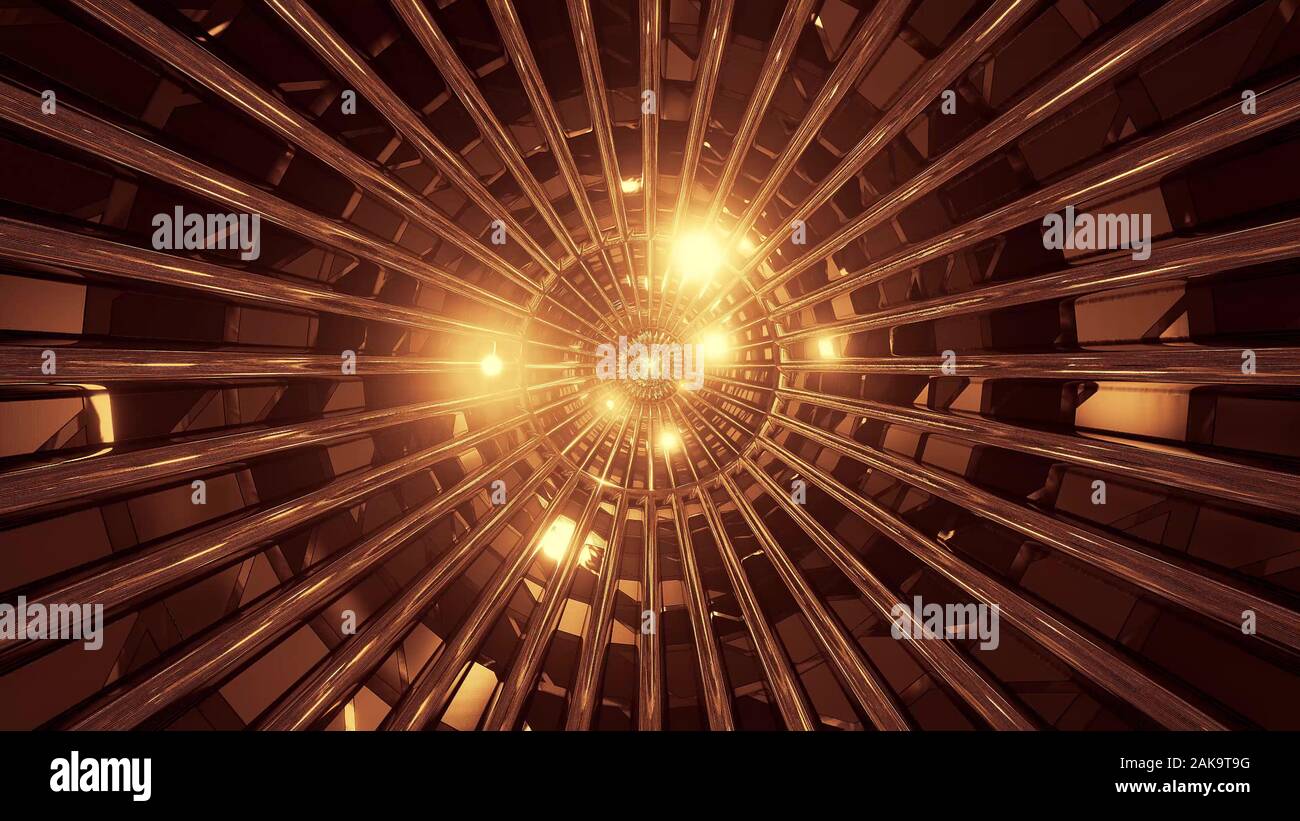 urban round metal steal pipe with flying glowing spheres particles 3d ...