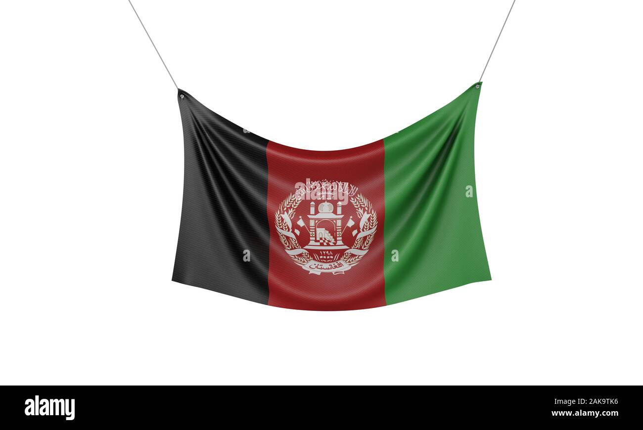 Afghanistan national flag hanging fabric banner. 3D Rendering Stock ...