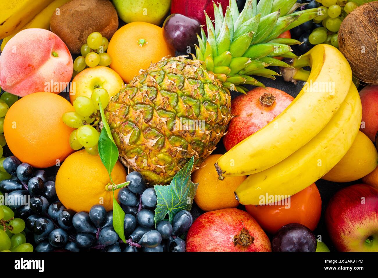 composition with a lot of differrent fruits. exotic fruits Stock Photo ...