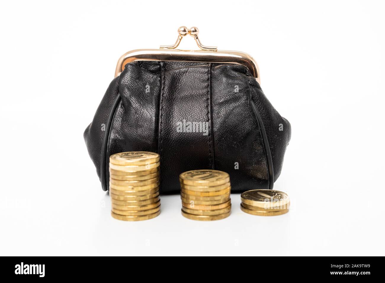 Purse with money isolated on white background Stock Photo - Alamy