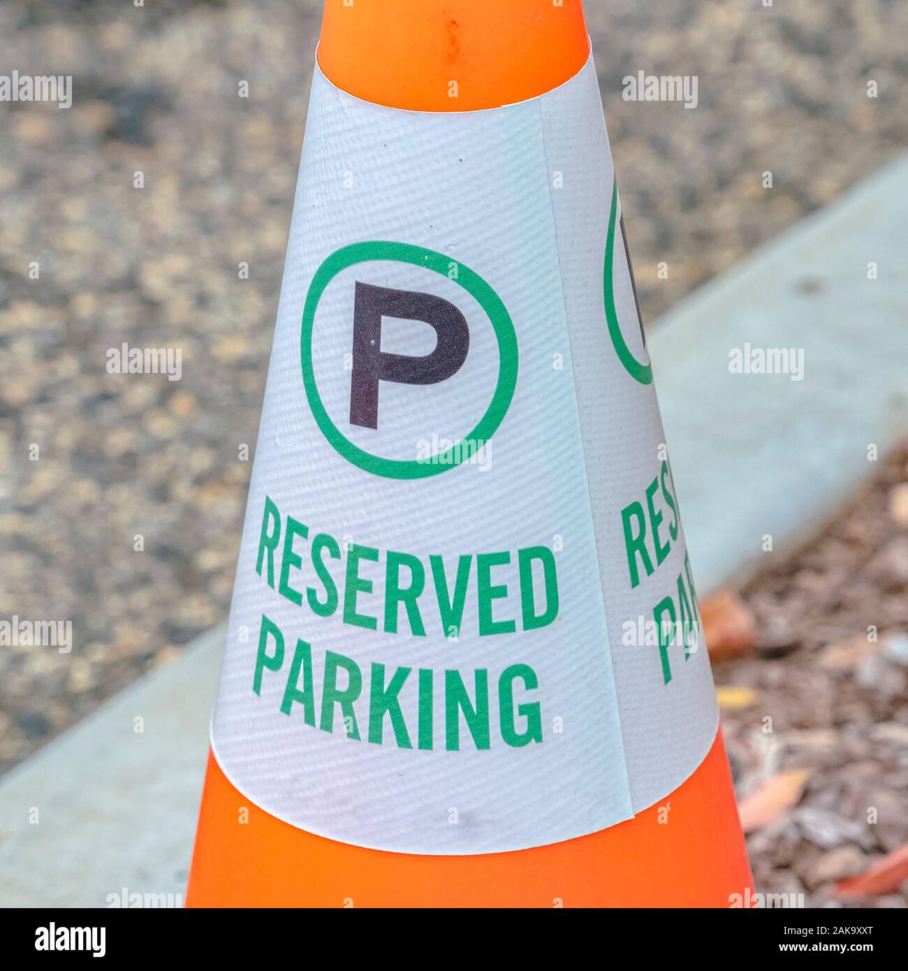Square frame Traffic cone with Reserved Parking sign close up Stock ...
