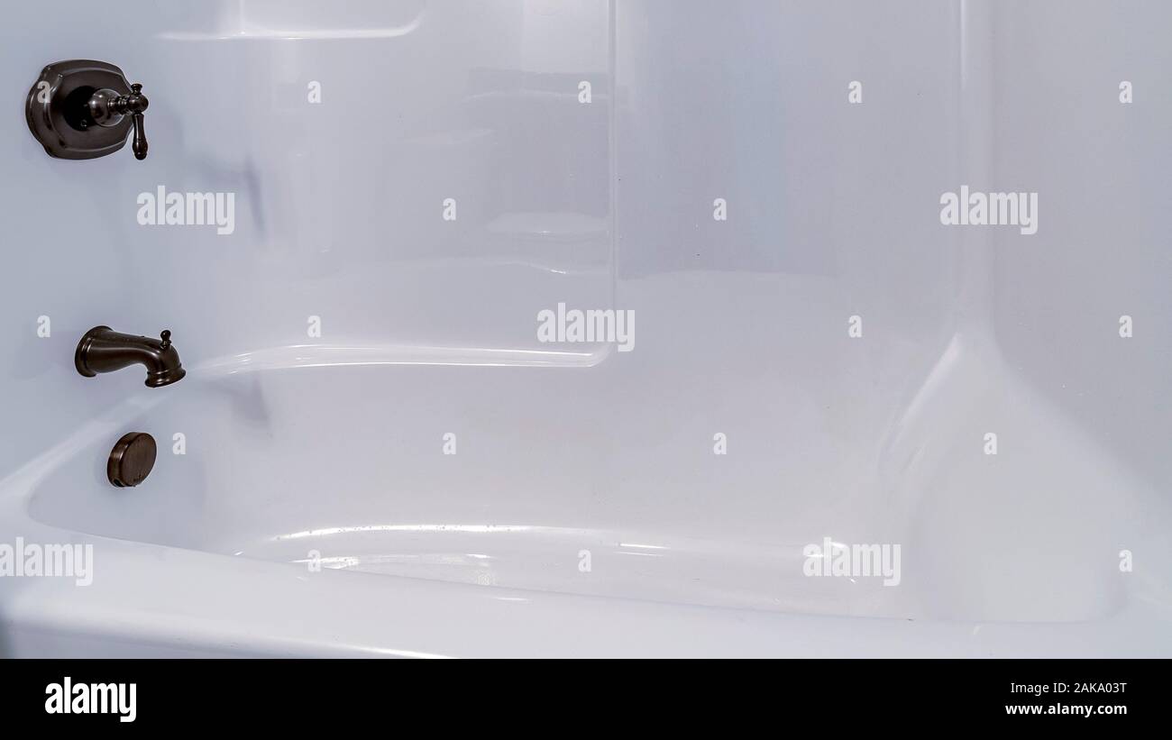 Panorama Modern interior fitted white tiled shower cubicle Stock Photo ...