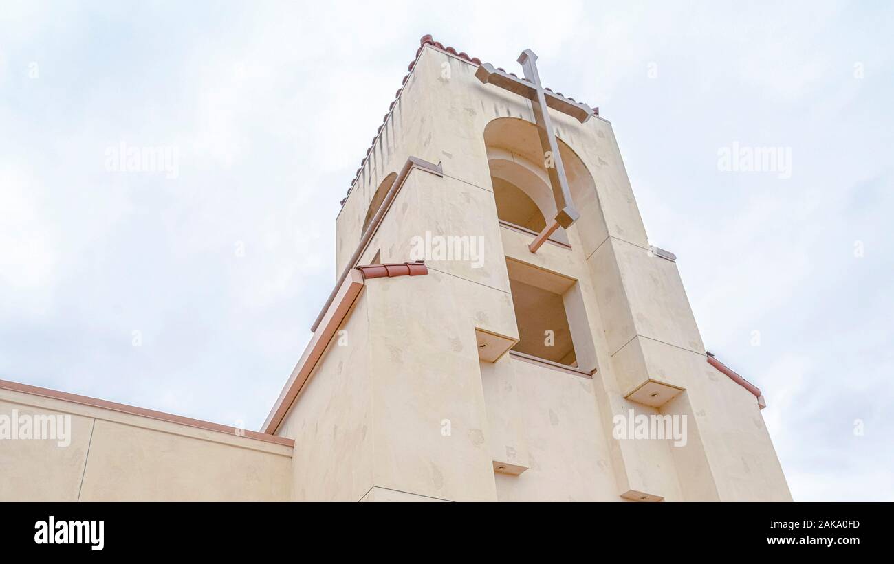 Panorama Front entrance and facade of a small church Stock Photo - Alamy