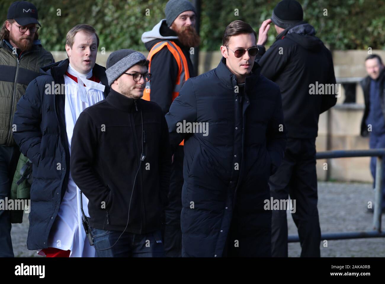 Actors, including Sam Palladio (right), who plays Prince Edward, arrive ...