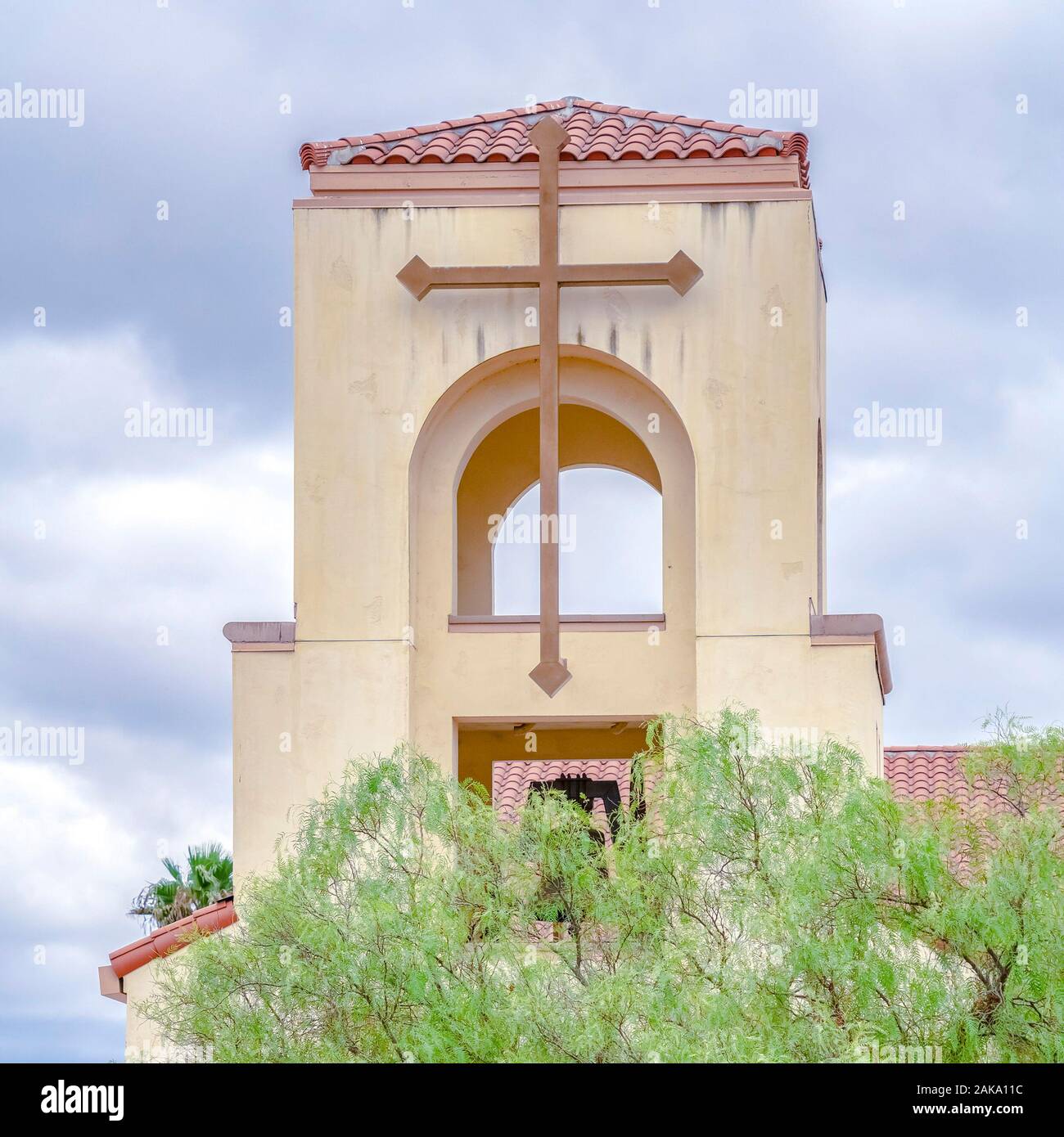 Square frame Simple bell tower on a modern church Stock Photo - Alamy