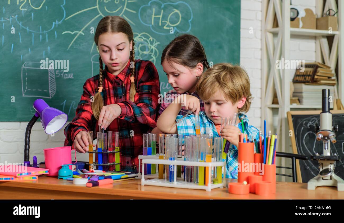 Science and education. chemistry lab. back to school. happy children ...