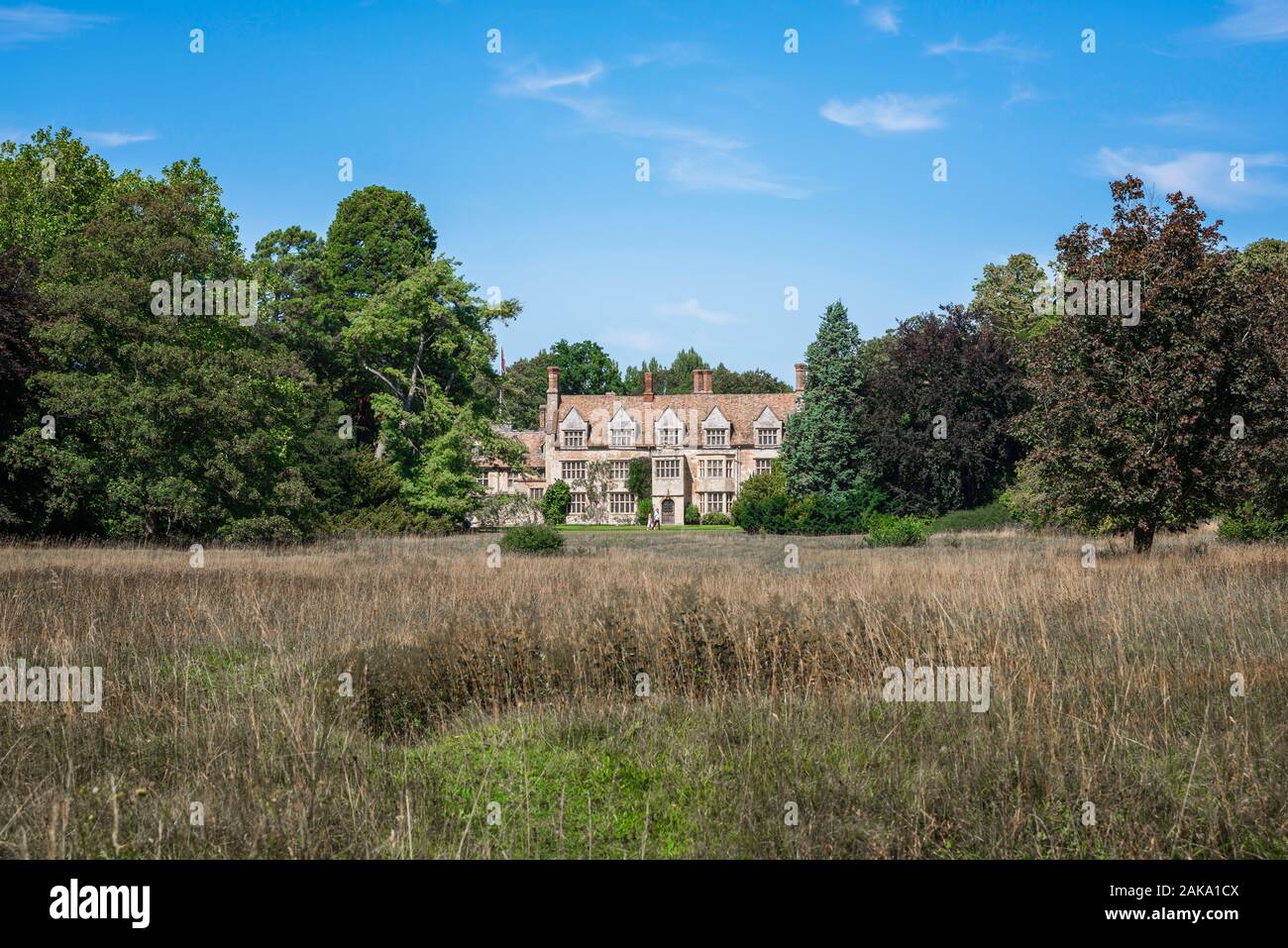 Anglesey Abbey, view of the grounds and south face of Anglesey Abbey, a ...