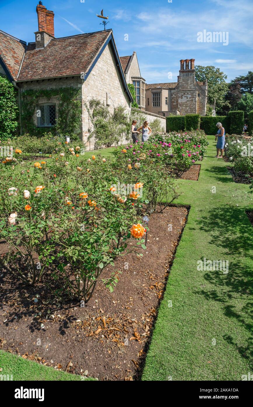 Anglesey Abbey, view of the rose garden of Anglesey Abbey, a 17th ...