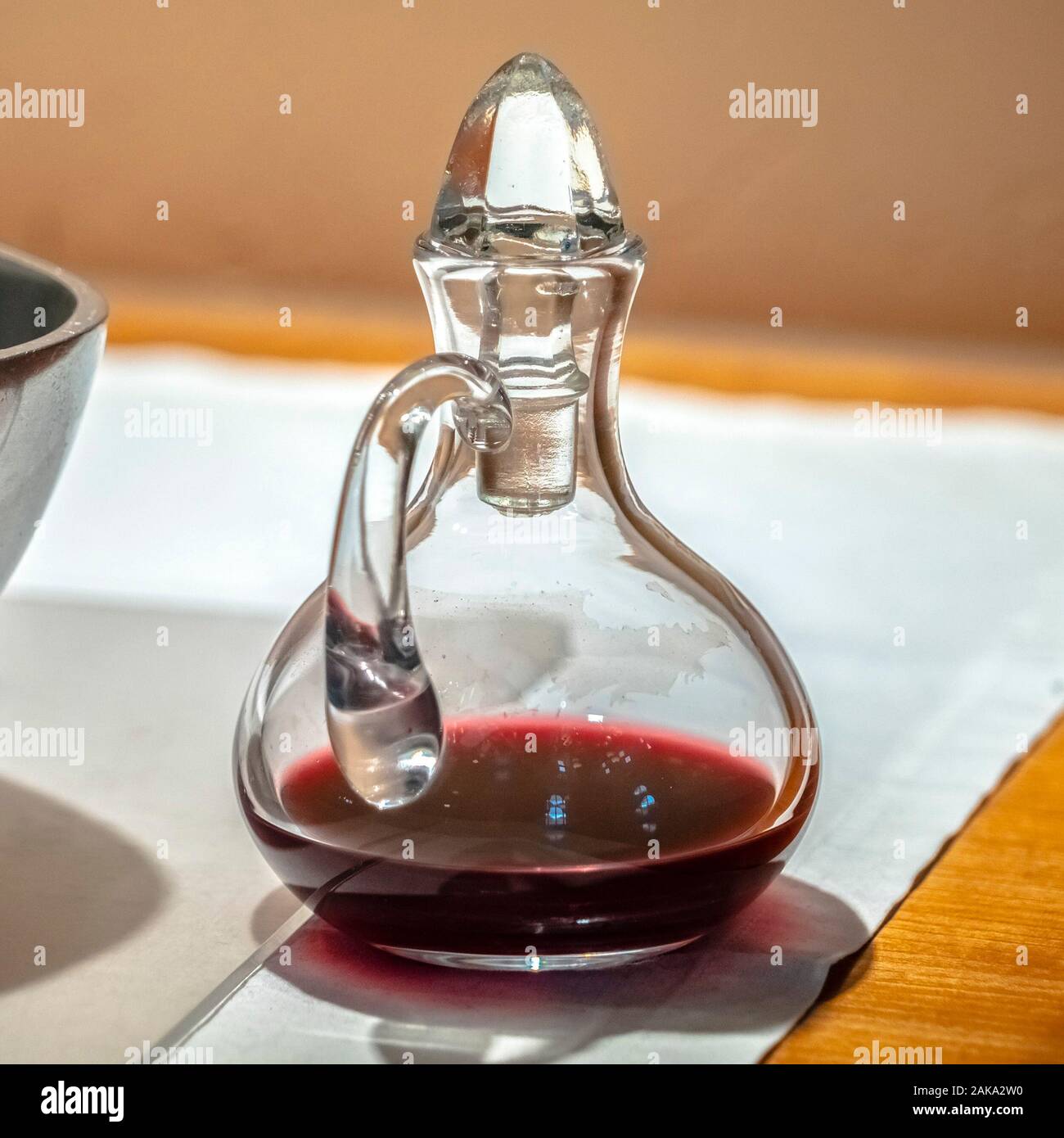 Square frame Small glass decanter with Holy Communion wine Stock Photo ...