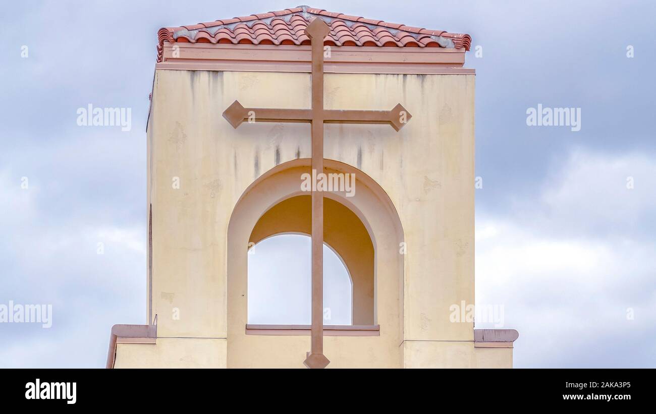 Panorama Simple bell tower on a modern church Stock Photo - Alamy
