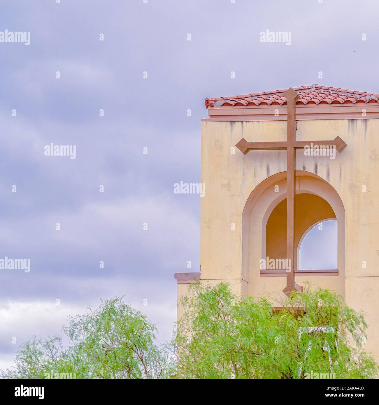 Square Modern tiled bell tower of a small church Stock Photo - Alamy