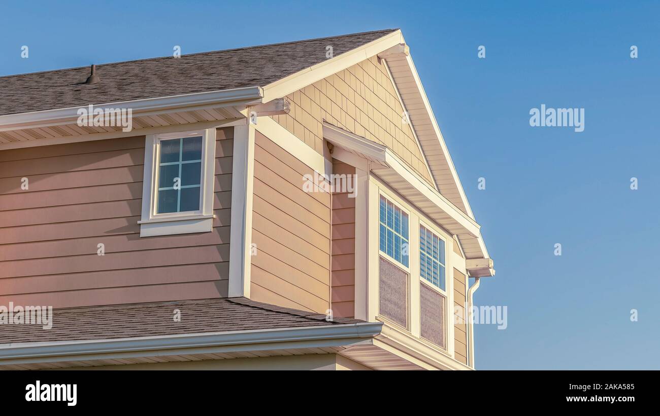 Panorama frame Upper floor of a small modern suburban home Stock Photo ...