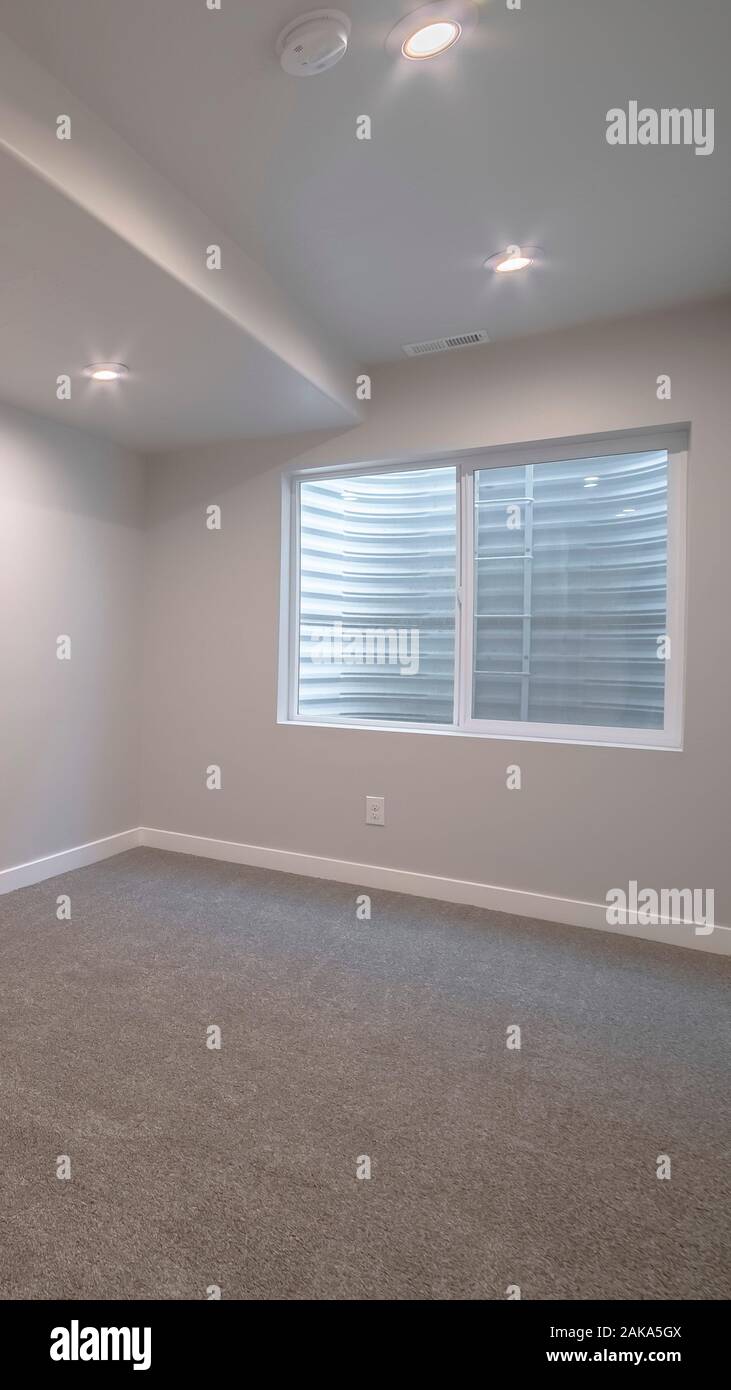 Vertical frame Empty living room interior with beige walls Stock Photo ...