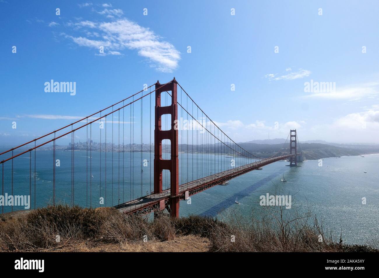 View of the Golden Gate Bridge and downtown from the Battery Spencer ...