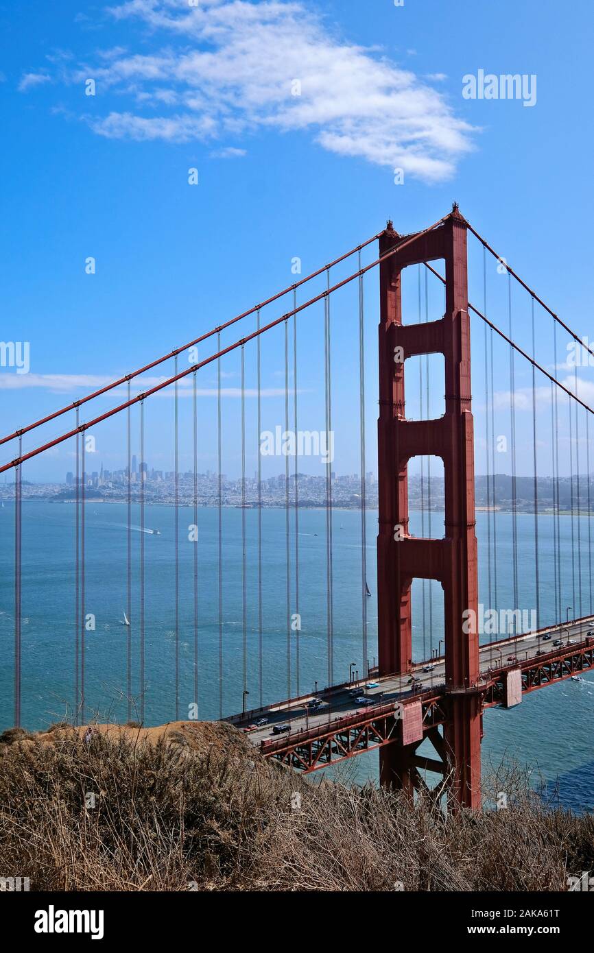 View of the Golden Gate Bridge and downtown from the Battery Spencer ...