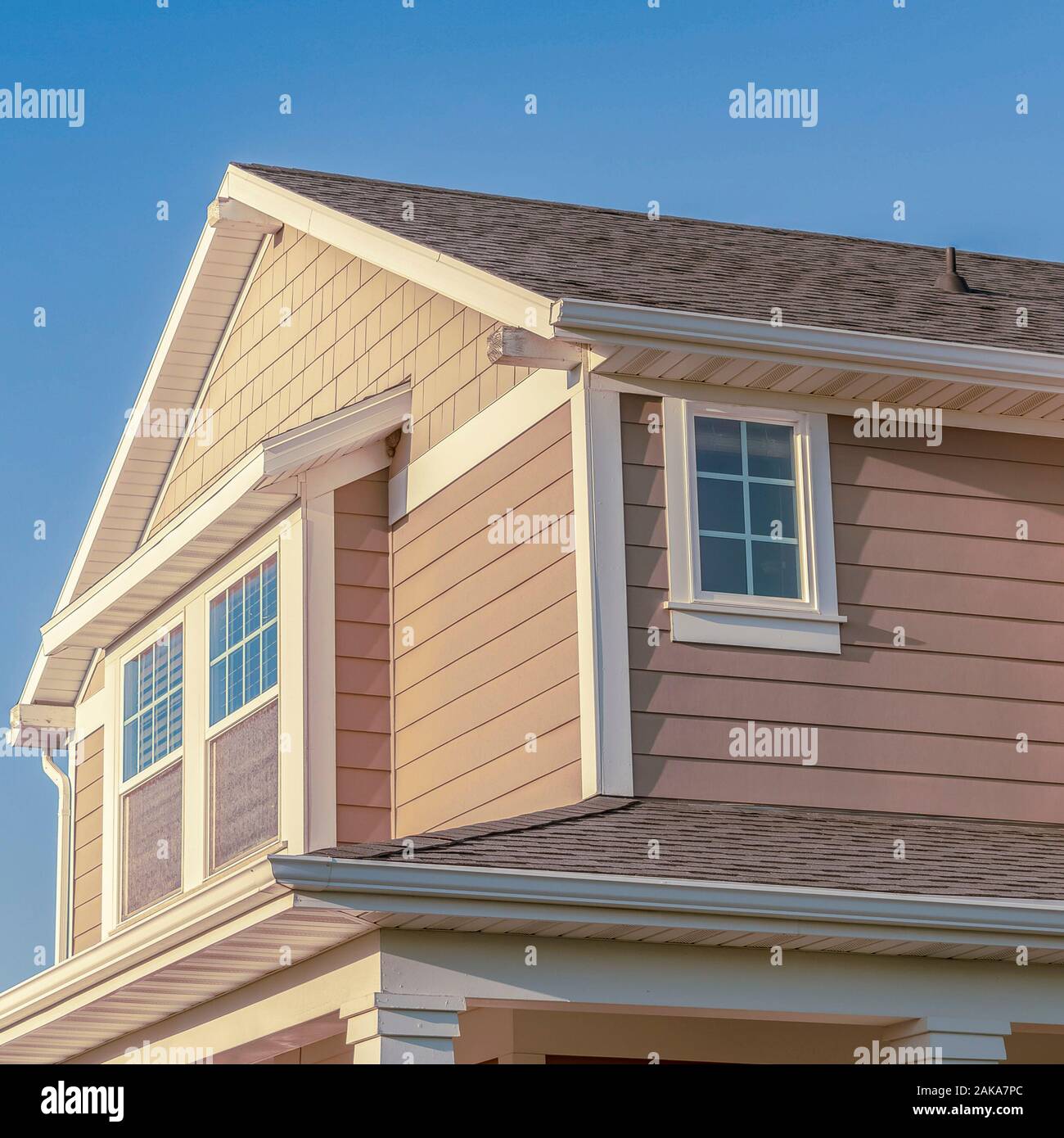 Square frame Upper floor of a small modern suburban home Stock Photo ...