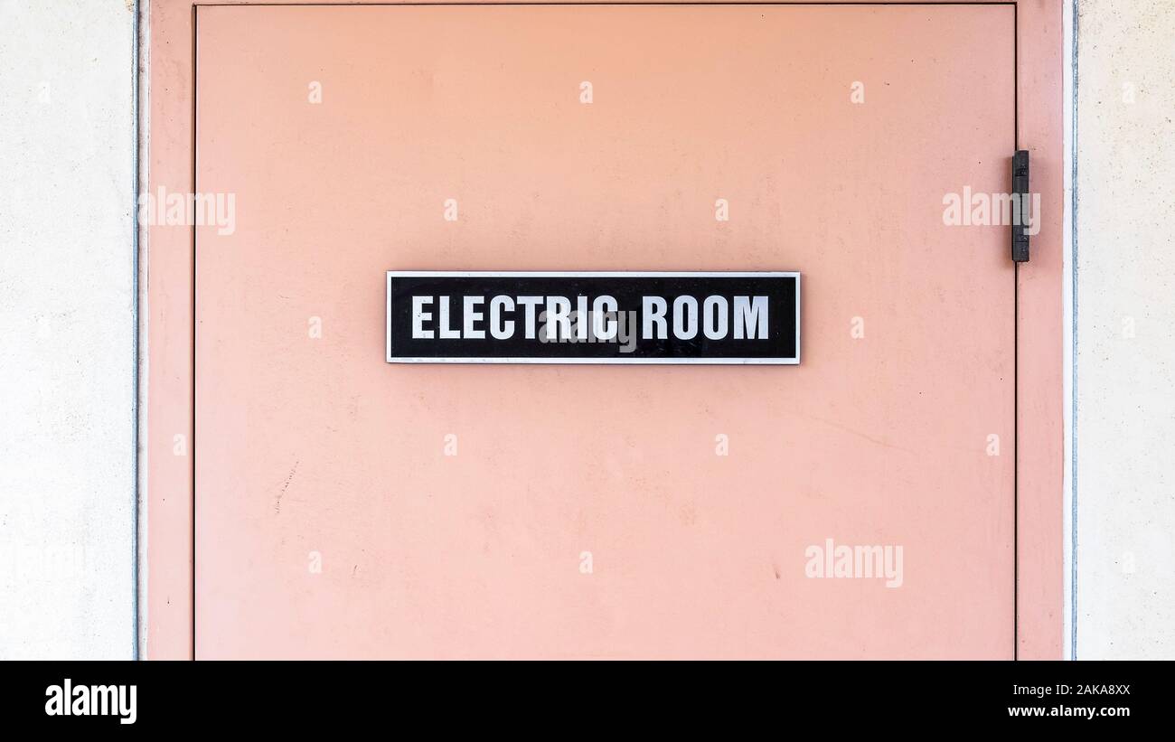 Panorama Close-up on electric room door with a sign Stock Photo - Alamy