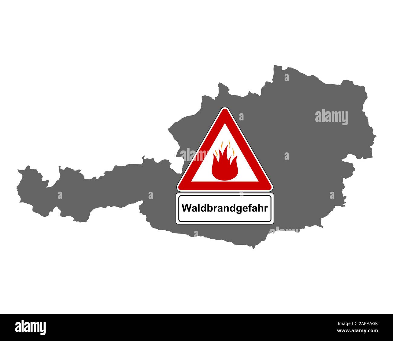 Map of austria with forest fire danger warning sign hi-res stock ...