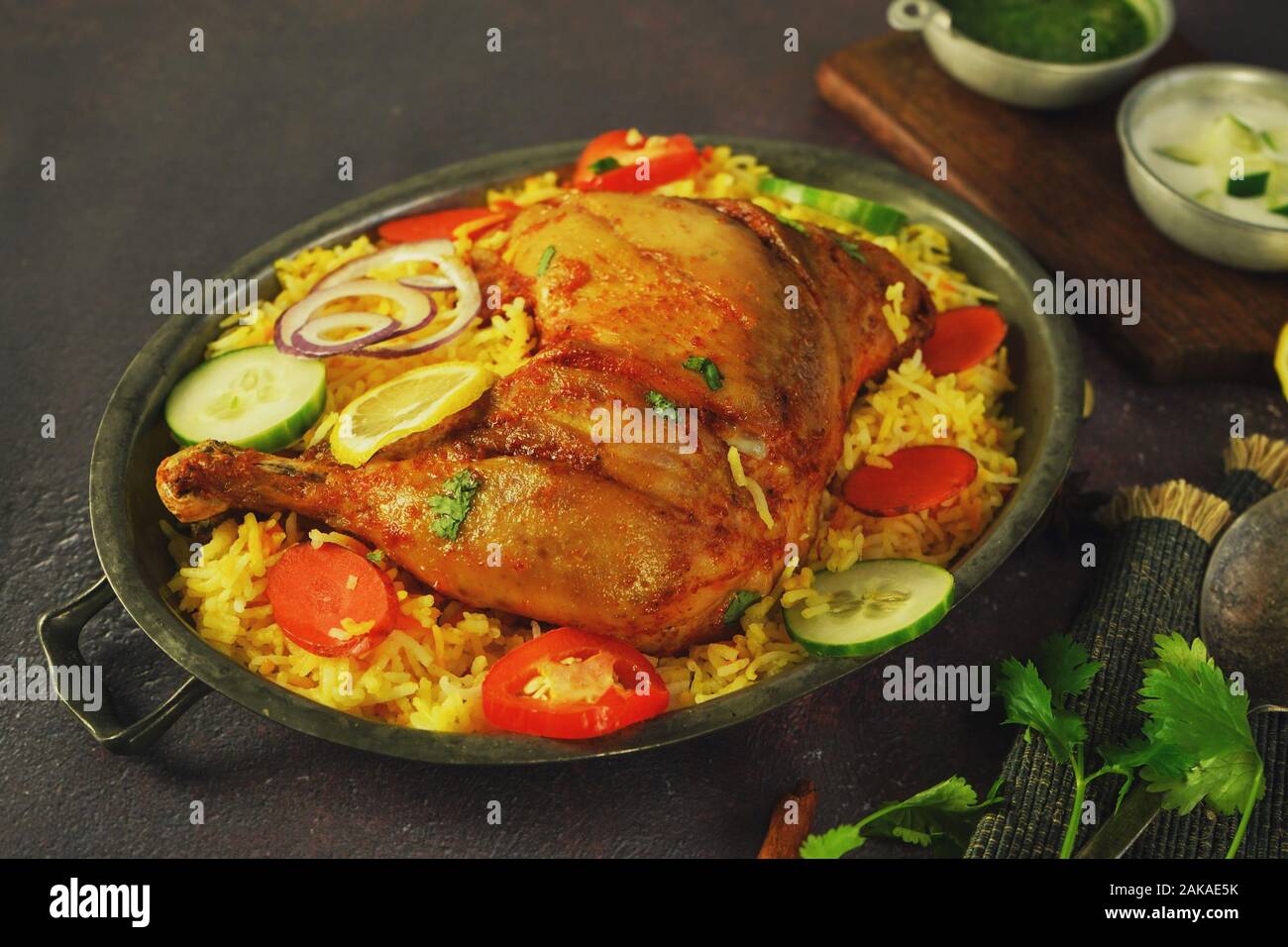 Chicken Kabsa/ kuzhi Mandhi or Mandi Biryani served with yogurt mint ...