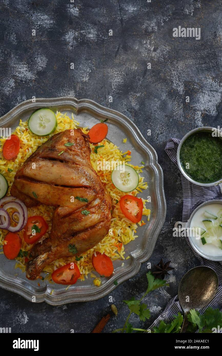 Chicken Kabsa/ kuzhi Mandhi or Mandi Biryani served with yogurt mint ...