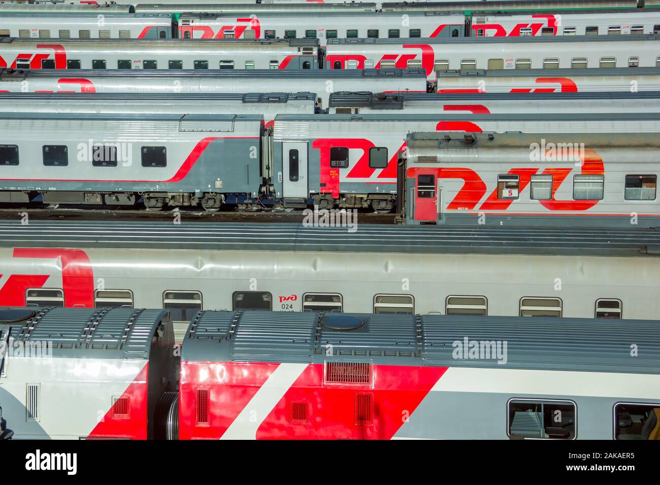 Moscow, Russia - April, 2017. Summer view on modern Russian railway ...