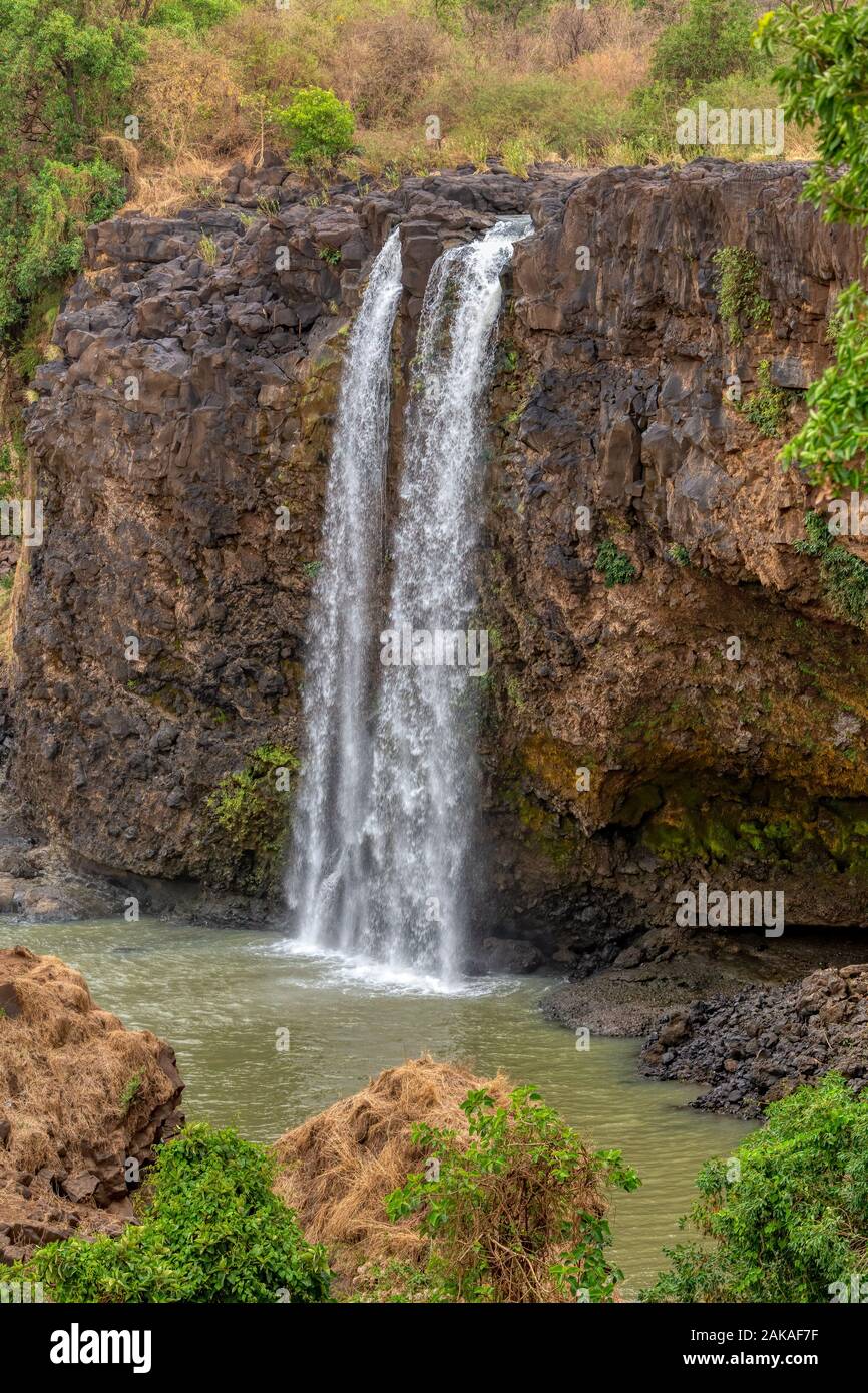 Blue Nile waterfall in dry season with low water flow near Bahir Dar ...