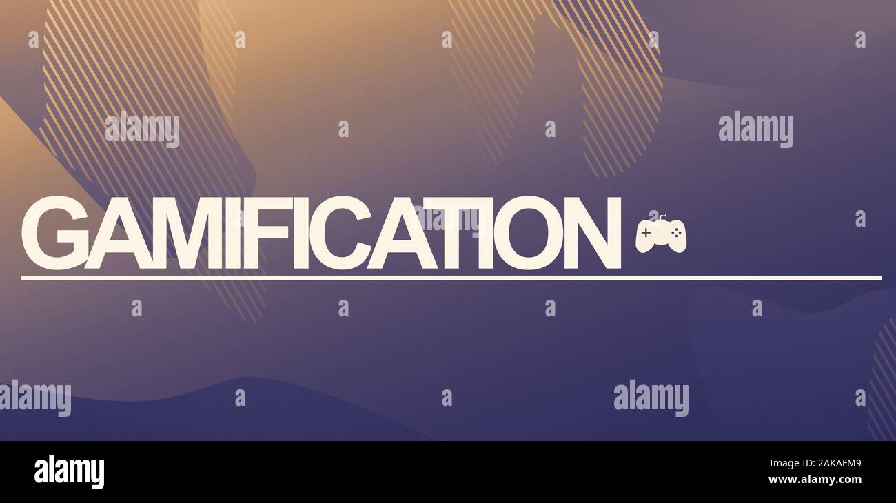 Gamification concept, text with joystick on dark background, panorama ...