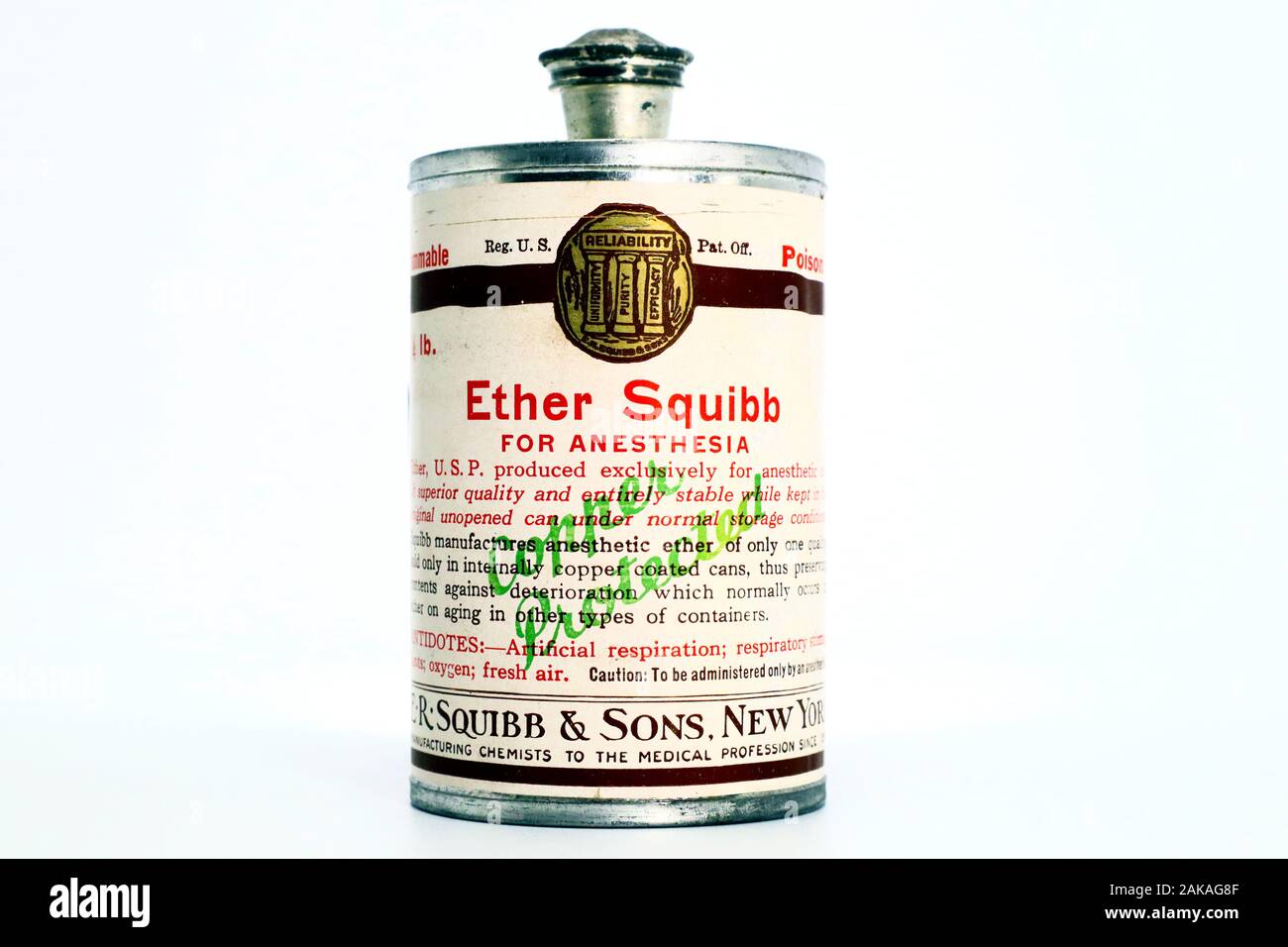 Vintage 1940s Poison 1/4 lb. ETHER SQUIBB For Anesthesia. Produced by E ...