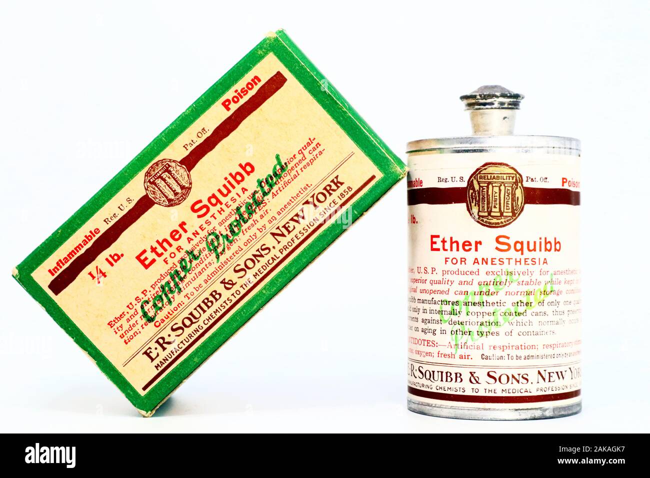 Vintage 1940s Poison 1/4 lb. ETHER SQUIBB For Anesthesia. Produced by E ...