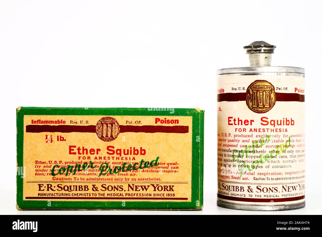 Vintage 1940s Poison 1/4 lb. ETHER SQUIBB For Anesthesia. Produced by E ...