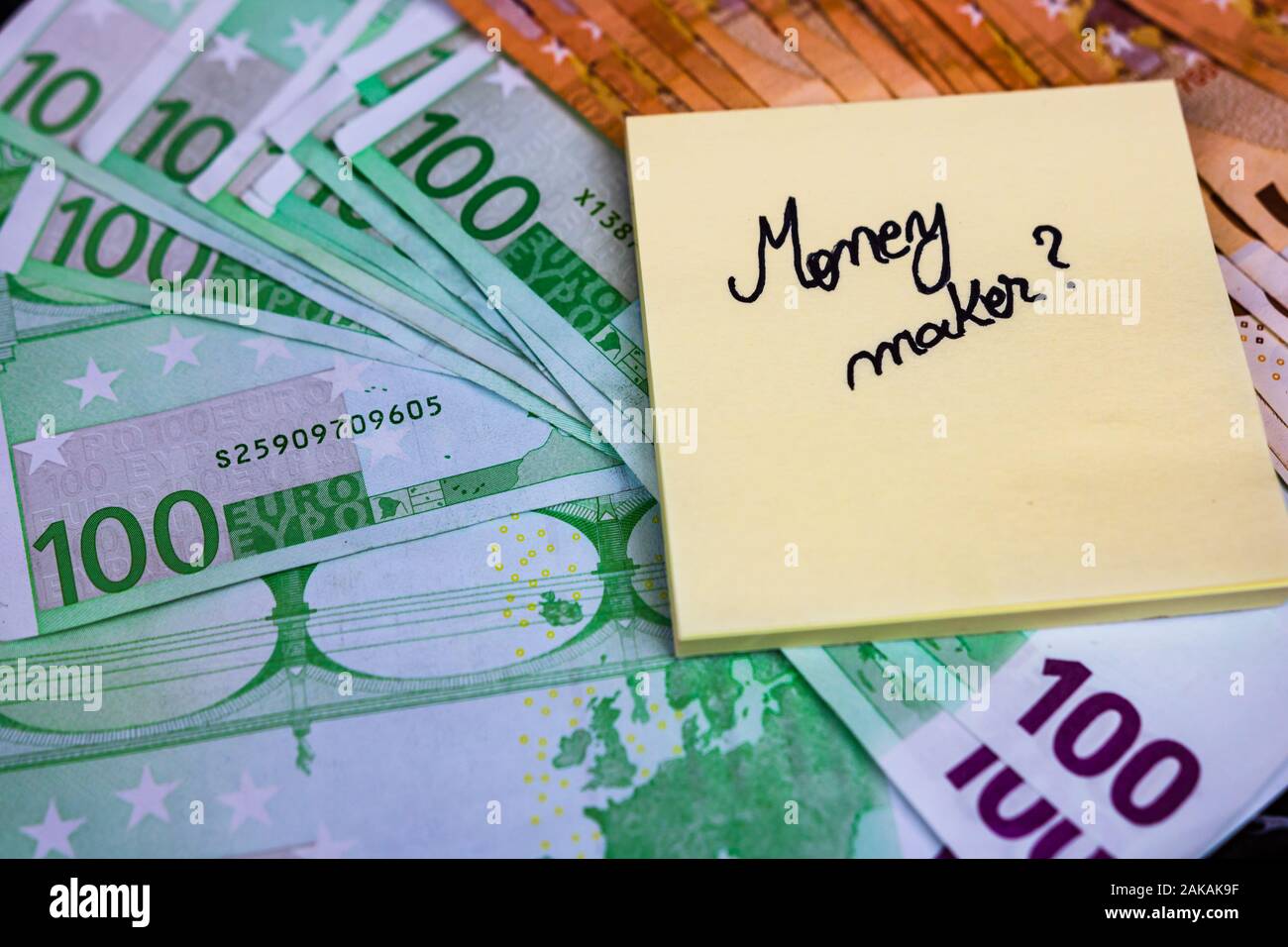 Sticky note on money. Text money maker? on post it. Bucharest, Romania ...