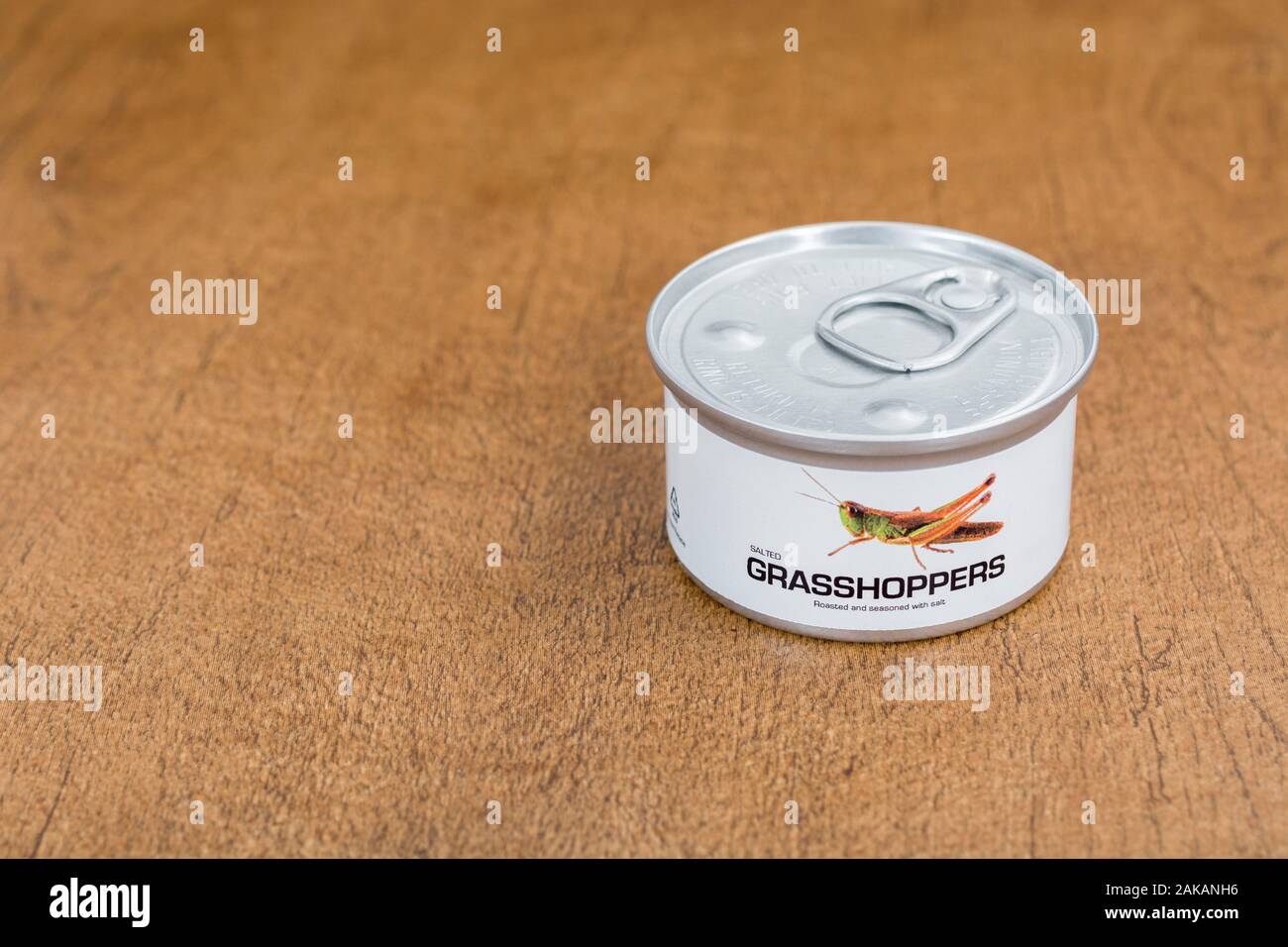 Tin of edible insects / novelty food - Grasshoppers / Acrididae species ...