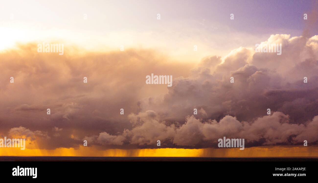 Aerial image of dark Storm clouds over the land. Aerial panorama of ...