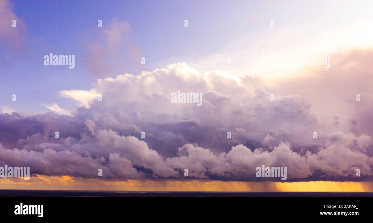 Aerial image of dark Storm clouds over the land. Aerial panorama of ...