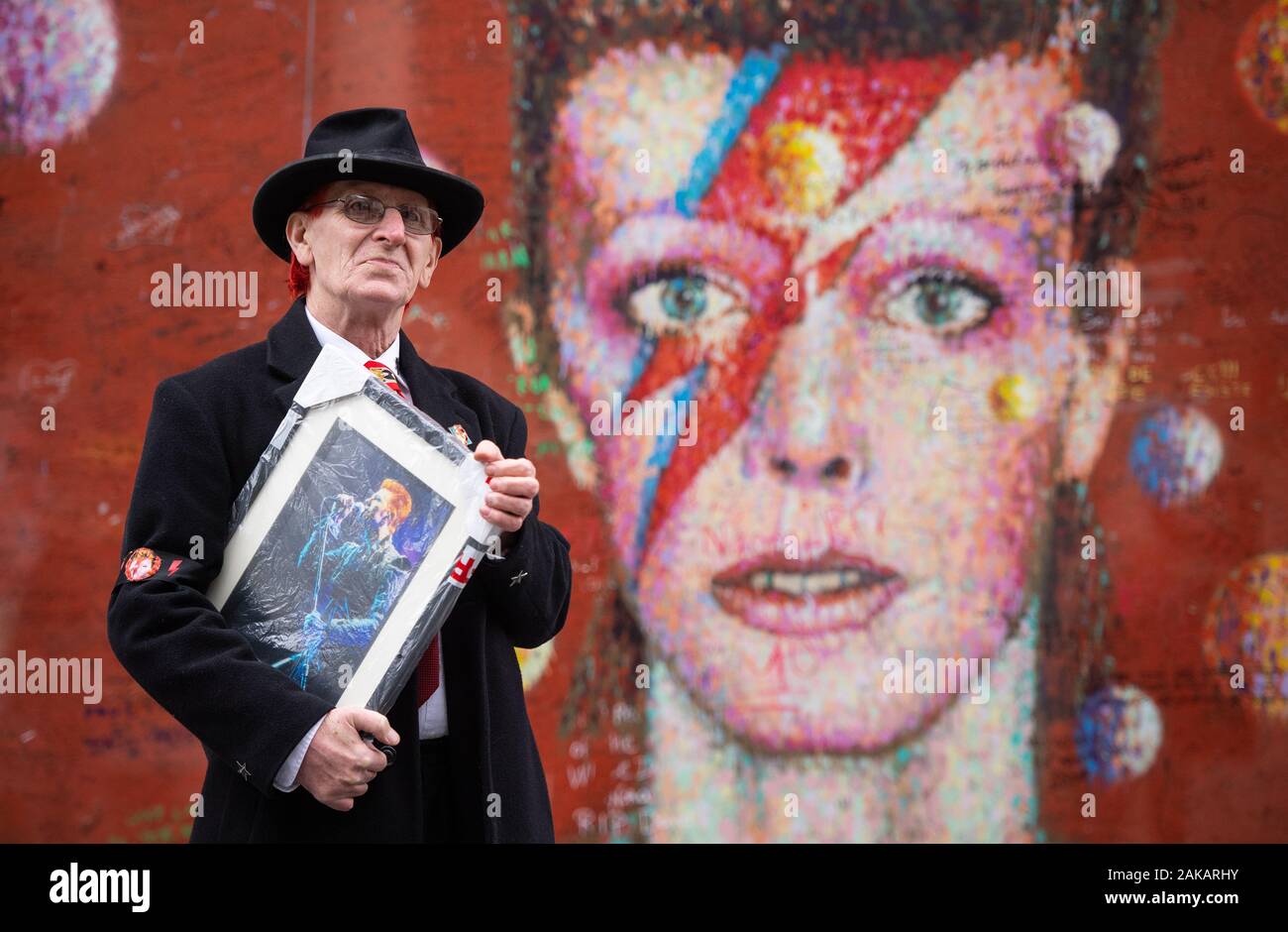 David Bowie fan Clive Daly at the David Bowie mural in Brixton, south ...