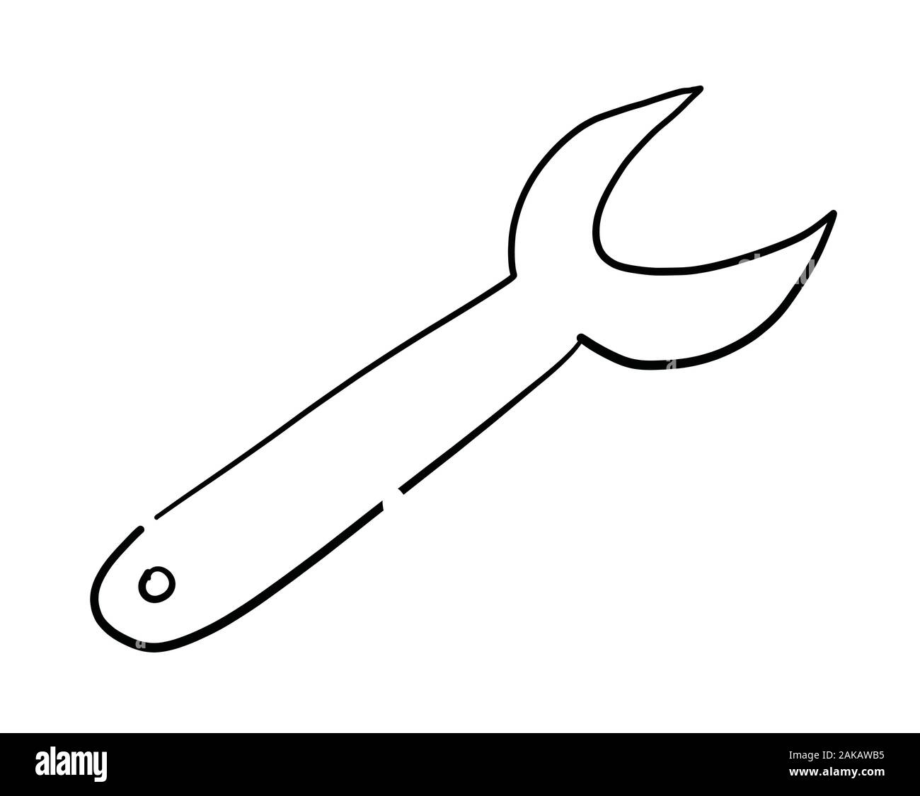 Hand drawn vector sketch illustration of spanner. White background ...
