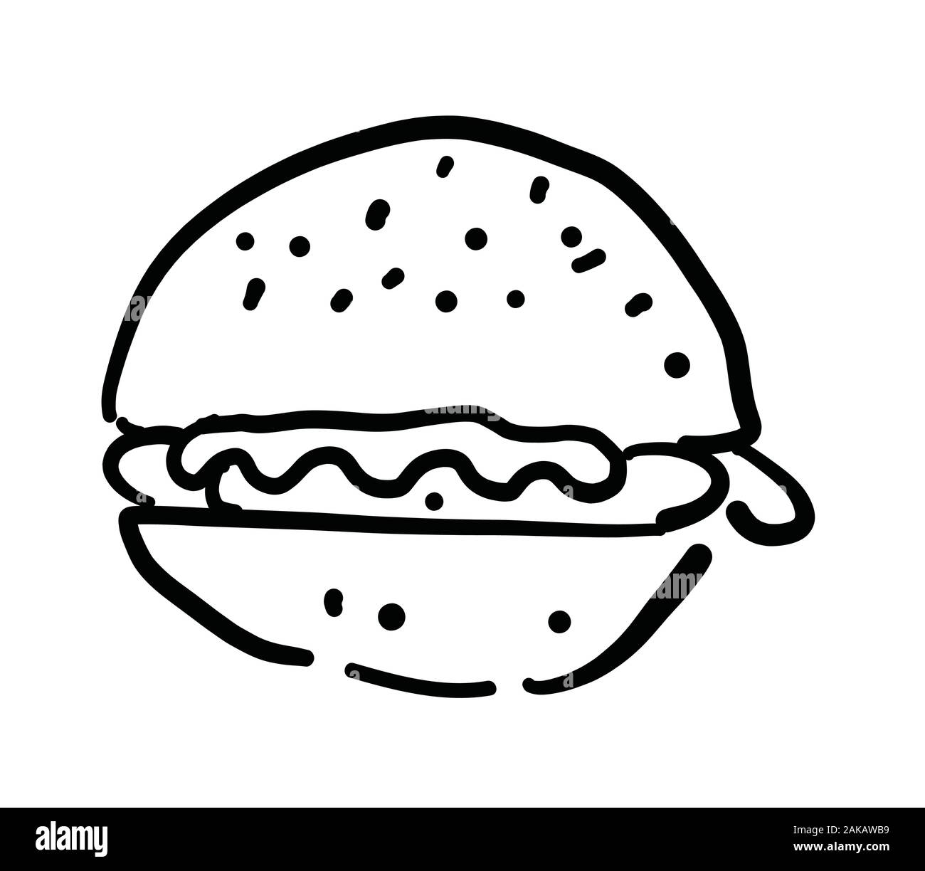 Hand drawn vector sketch illustration of hamburger, fast food. White ...
