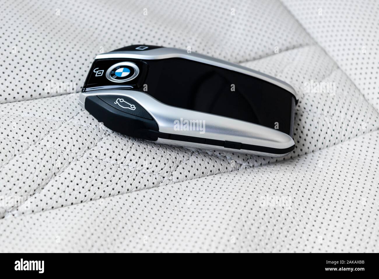 Helsinki, Finland, January 2, 2020: Close up of modern wireless keys of ...