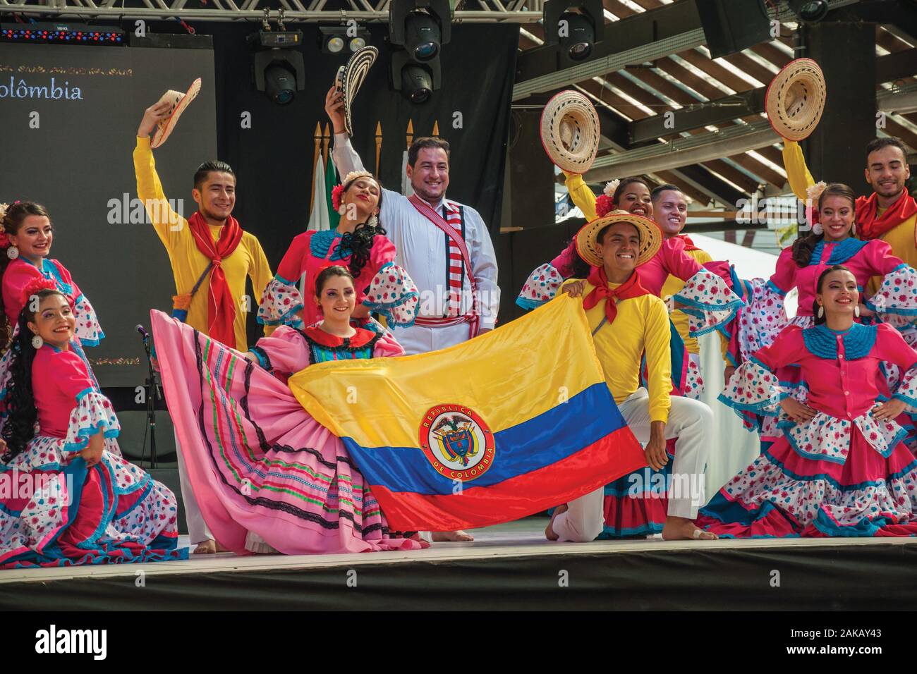 Colombian folk dancers with their national flag on Folkloric Festival ...