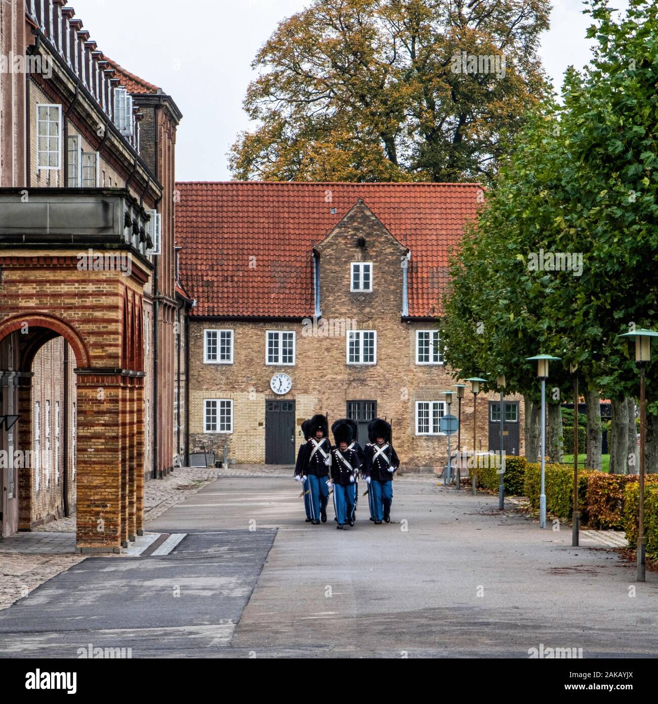 Soldiers outside barracks at Rosenborg castle during changing of the ...