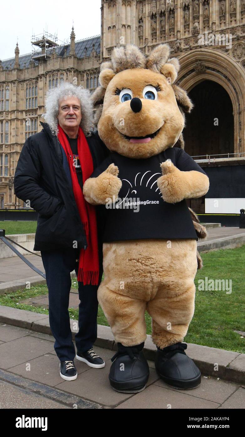 Brian May stands beside Grace the Hedgehog, mascot of the Save Me Trust ...