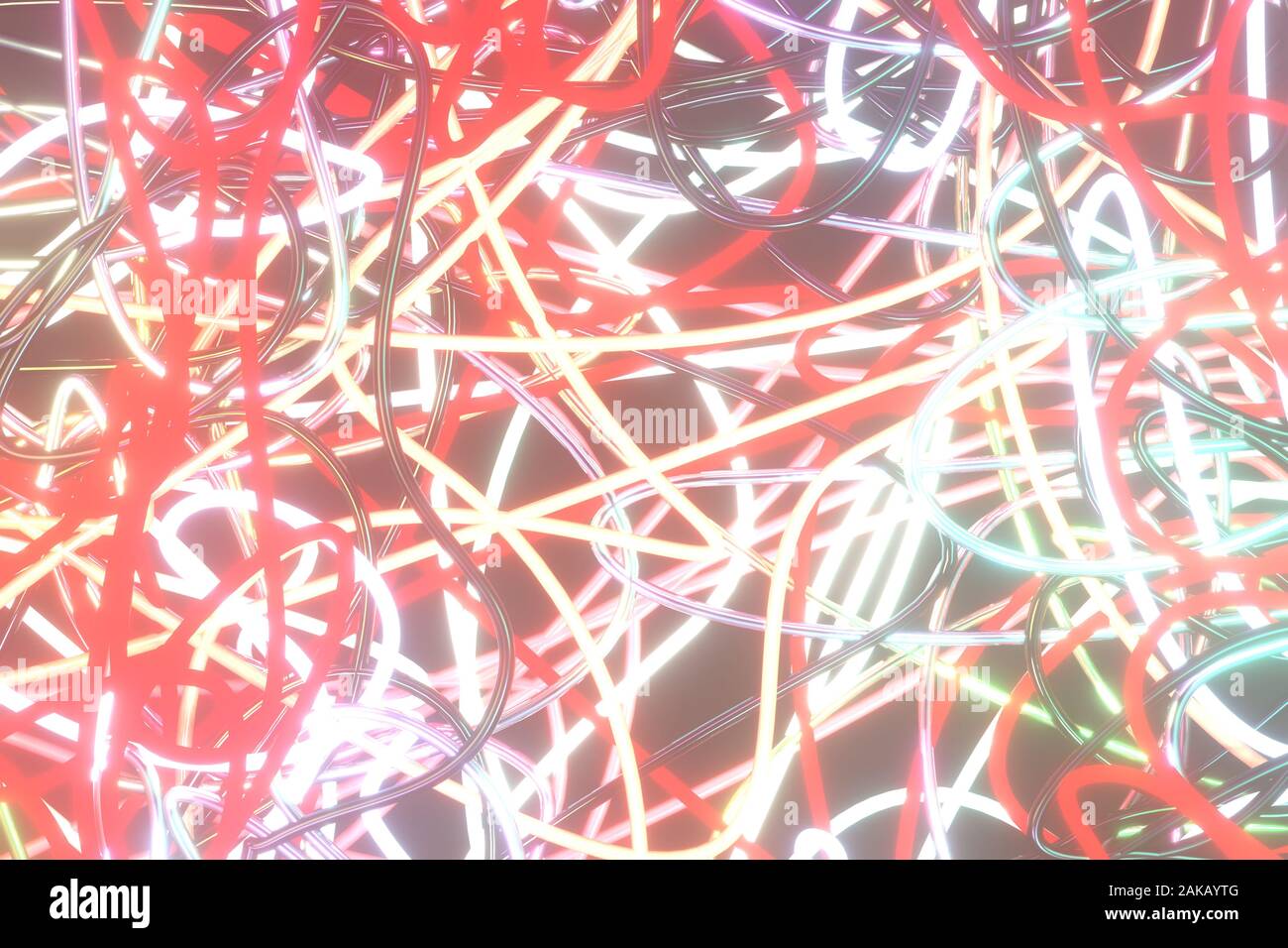 Messy colorful string neon grow lights, for design texture or title ...