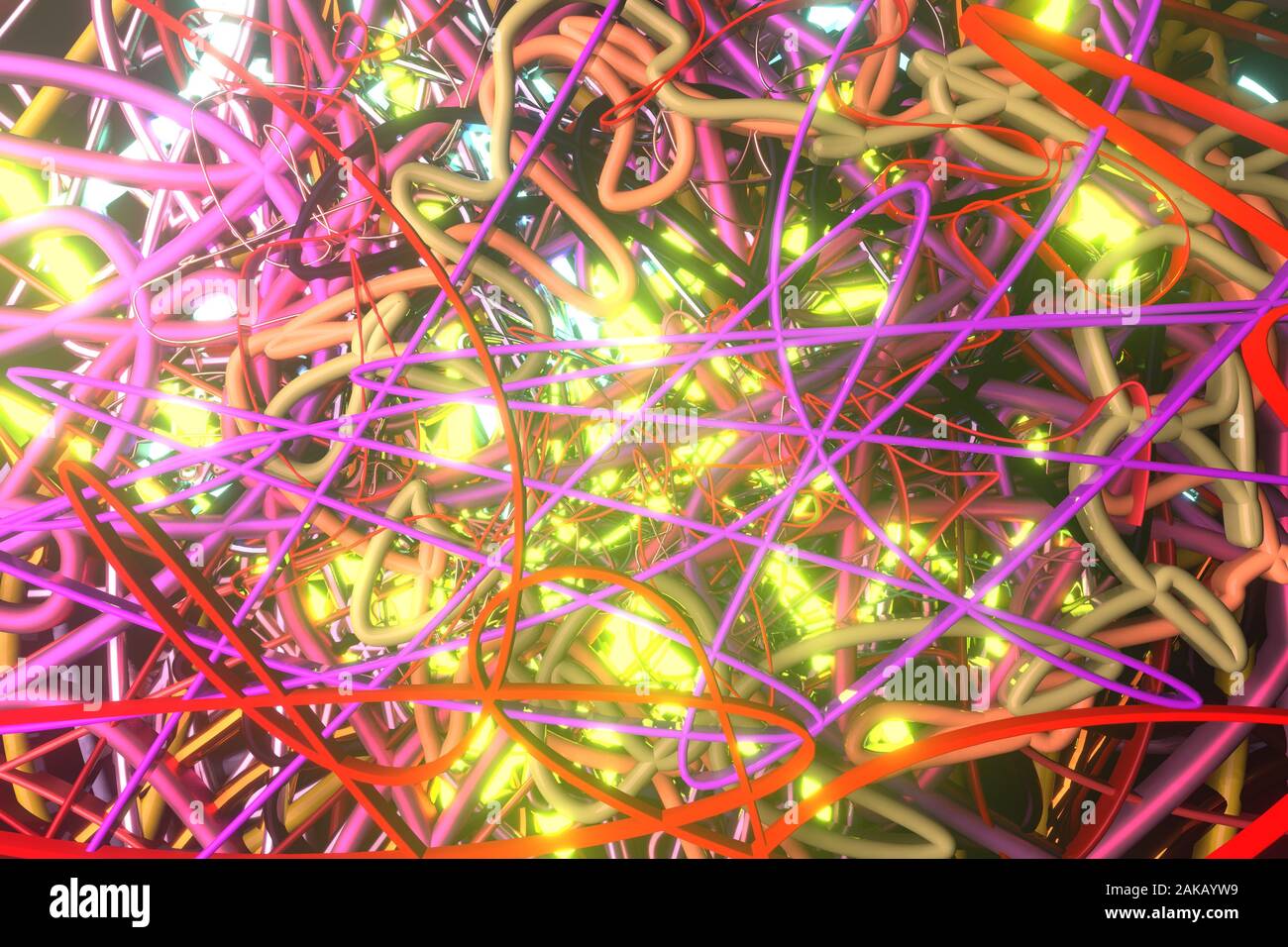 Messy colorful string neon grow lights, for design texture or title ...